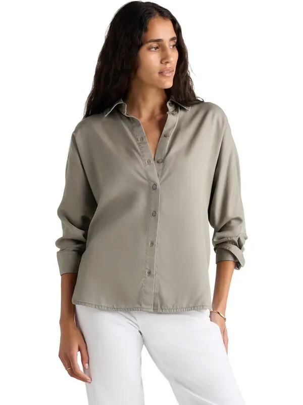Quince Vintage Wash Tencel Dolman Long Sleeve Shirt - Olive
