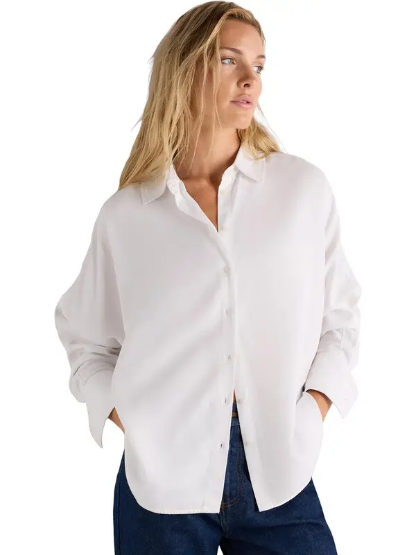 Quince Vintage Wash Tencel Dolman Long Sleeve Shirt - White
