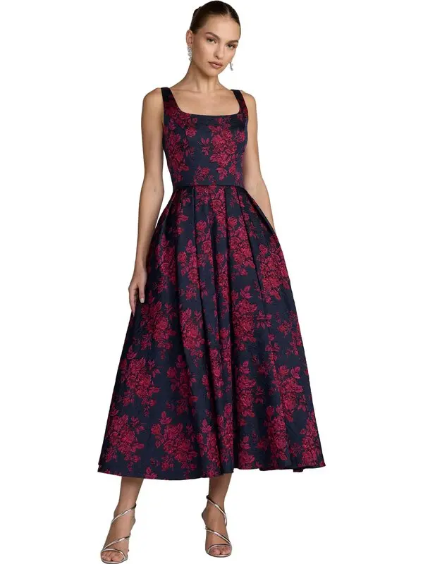 Mac Duggal Brocade Floral A-line Dress - Fuchsia Multi