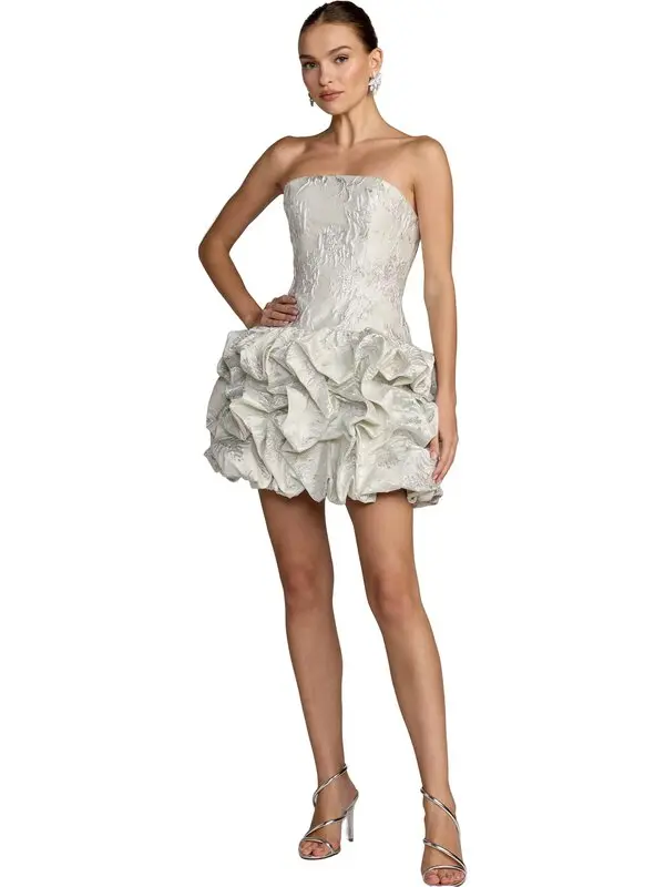 Mac Duggal Strapless Brocade Bubble Hem Mini Dress - Ivory