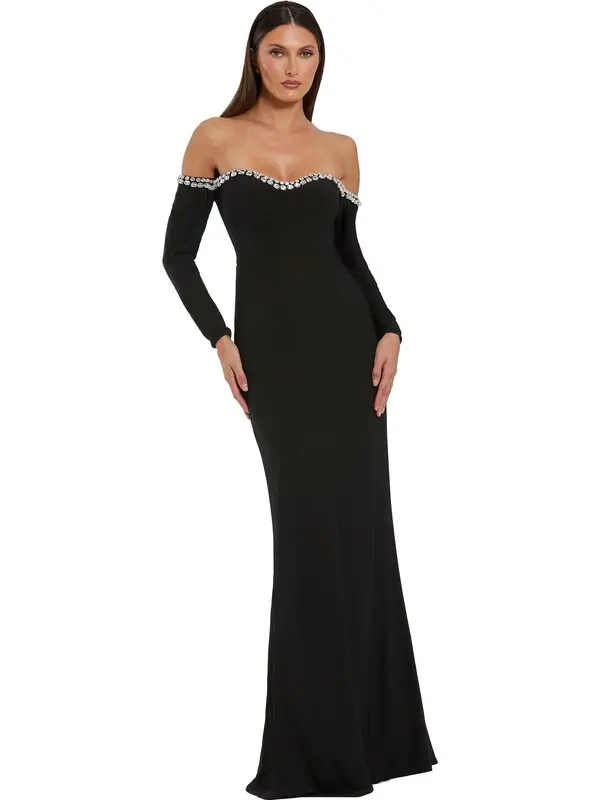 Mac Duggal Long Sleeve Off The Shoulder Mermaid Gown - Black