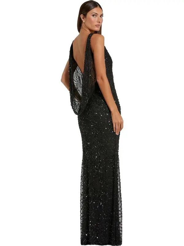 Mac Duggal Beaded Open Back Column Gown - Black