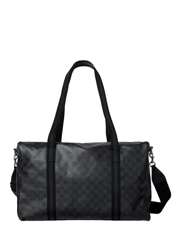 Gucci Medium Duffle Bag With Gg Canvas And Web Detail - Black