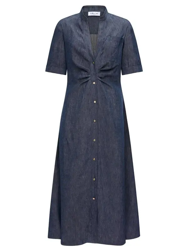 CALLAS MILANO Ss25 Noor Button Front Shirt Dress - Indigo