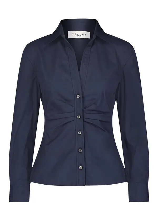 CALLAS MILANO Permanent Collection Savile Stretch Poplin Shirt - Navy