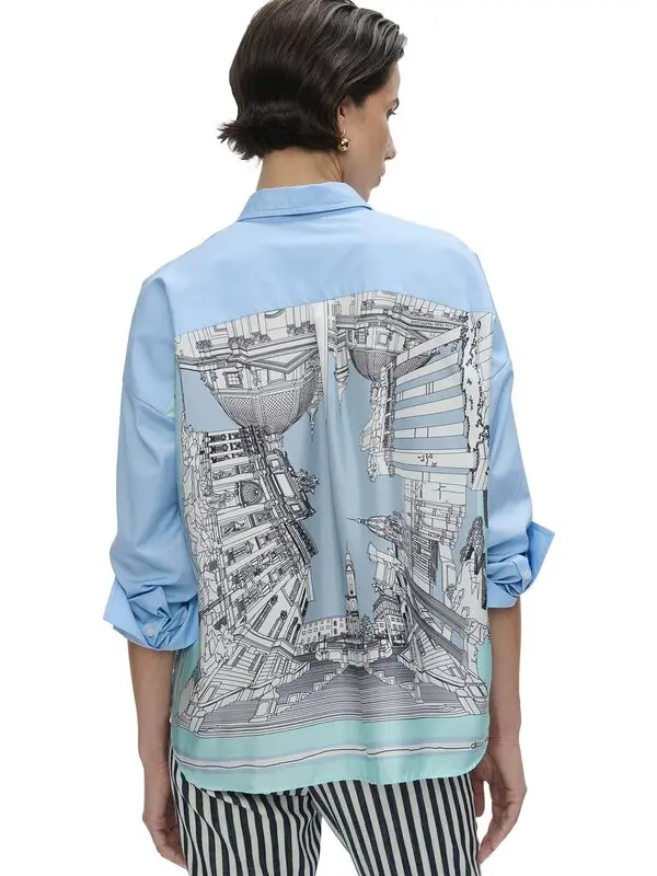 CALLAS MILANO Permanent Collection Sirene Shirt With Printed Back Panel - Turquoise