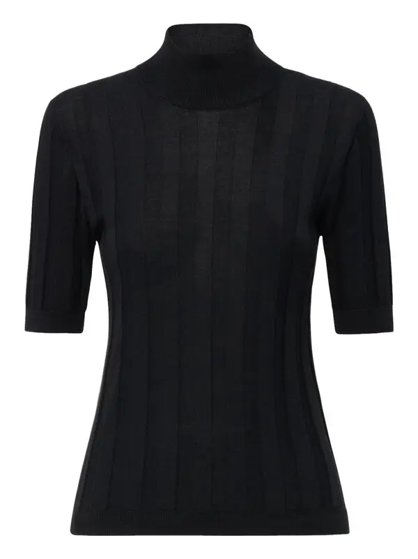 CALLAS MILANO Permanent Collection Jordyn Short Sleeve Mock Neck Ribbed Sweater - Black