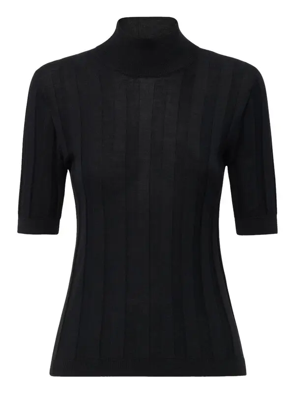 CALLAS MILANO Permanent Collection Jordyn Short Sleeve Mock Neck Ribbed Sweater - Black