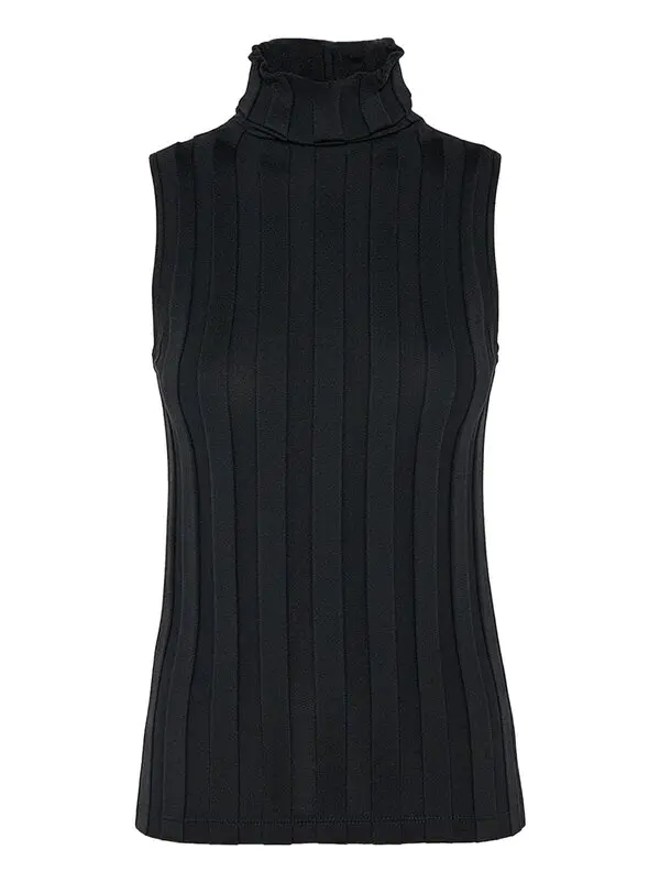 CALLAS MILANO Permanent Collection Romy Sleeveless Ribbed Turtleneck - Black