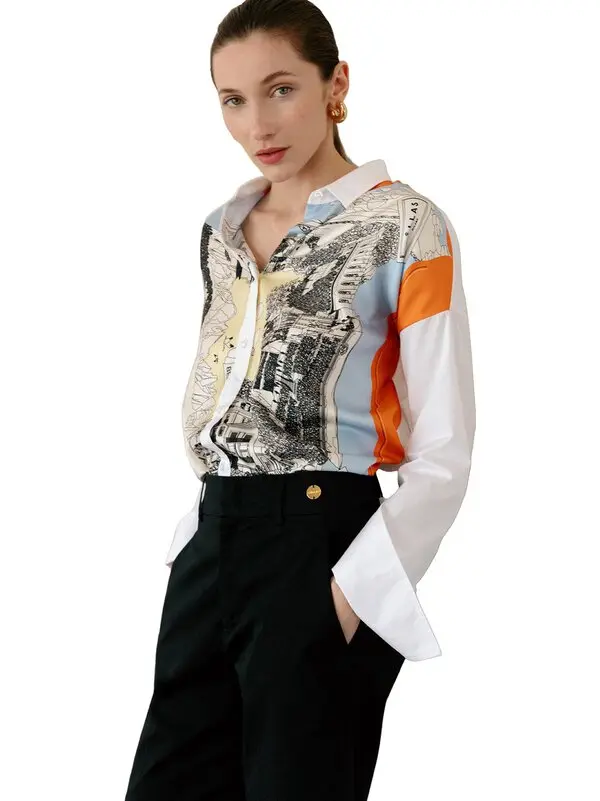 CALLAS MILANO Sirene Silk Scarf Front Shirt - White/orange