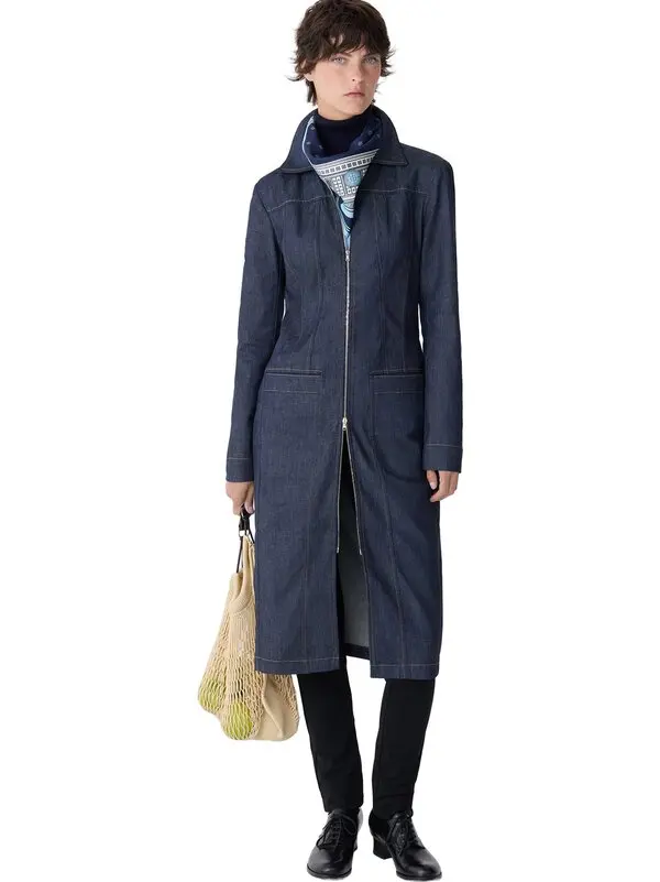 CALLAS MILANO Fw25 Riia Long Denim Jean Jacket - Indigo