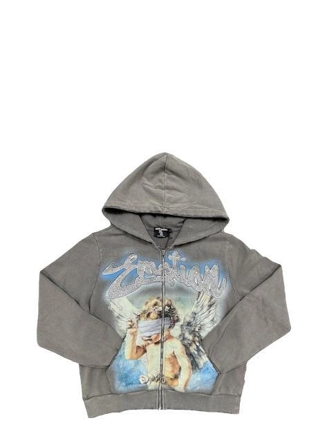 Mixed Emotion Rhinestone Hoodie - Grey