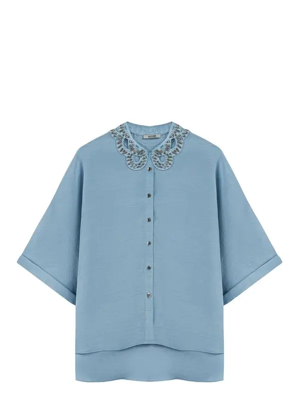 NOCTURNE Embellished Peter Pan Collar Shirt - Blue