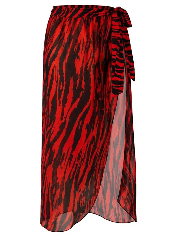 CHIARELLA Zebra Print Wrap Pareo Skirt - Black/red