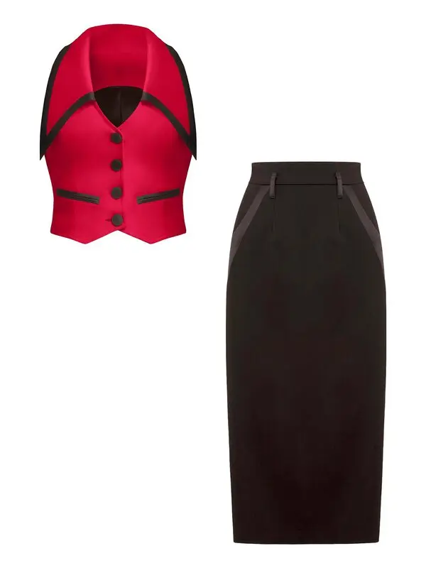 TIA DORRAINE Black / Red Born To Run Waistcoat & Skirt Set – Black & Red - Black/red