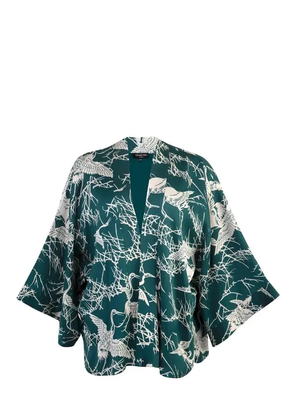 ARTEMIS MUSE Japanese Crane Print Short Kimono - Green