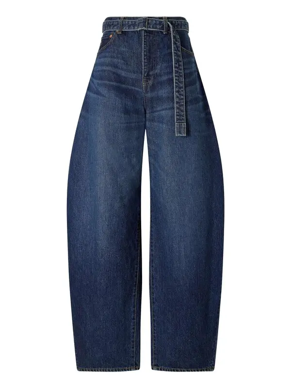 Sacai Belted High-rise Wide-leg Jeans - Mid Denim