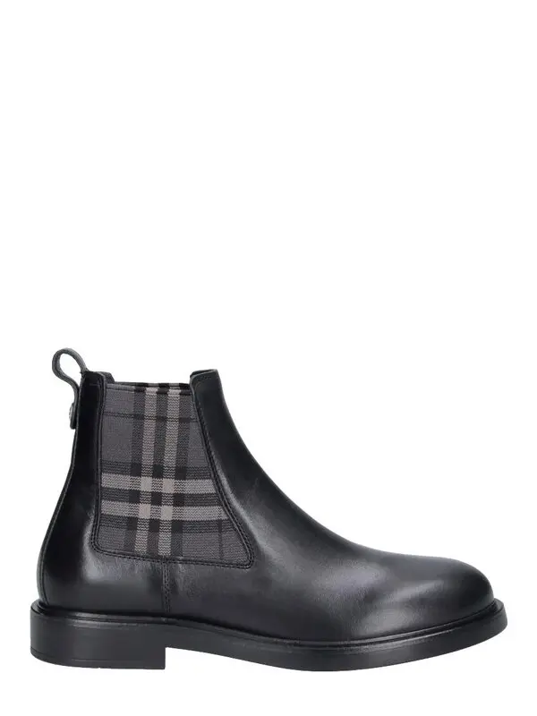 Burberry Pembroke" Calf Leather Ankle Boots With "check" Inserts - Black