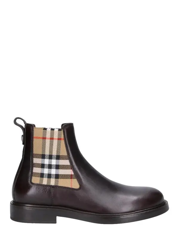 Burberry Pembroke" Calf Leather Ankle Boots With "check" Inserts - Brown