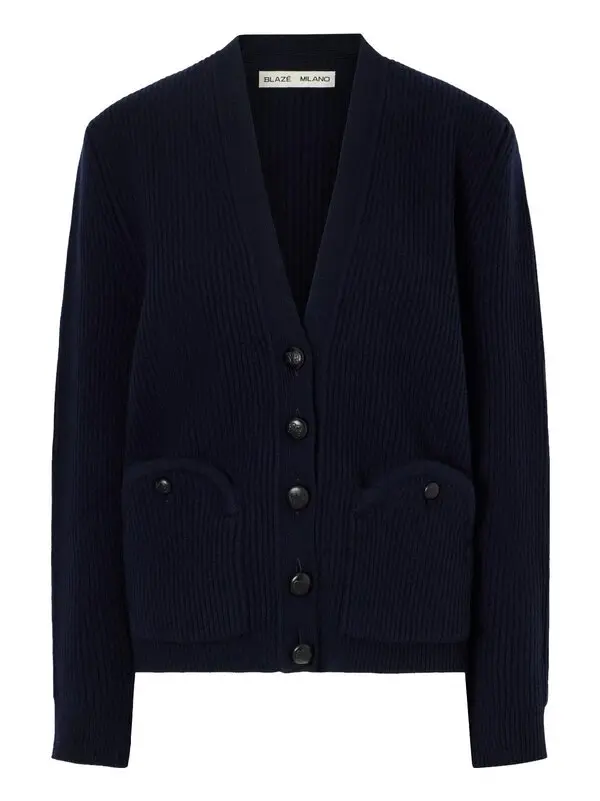 BLAZÉ MILANO Ribbed Wool And Cashmere-blend Cardigan - Blue