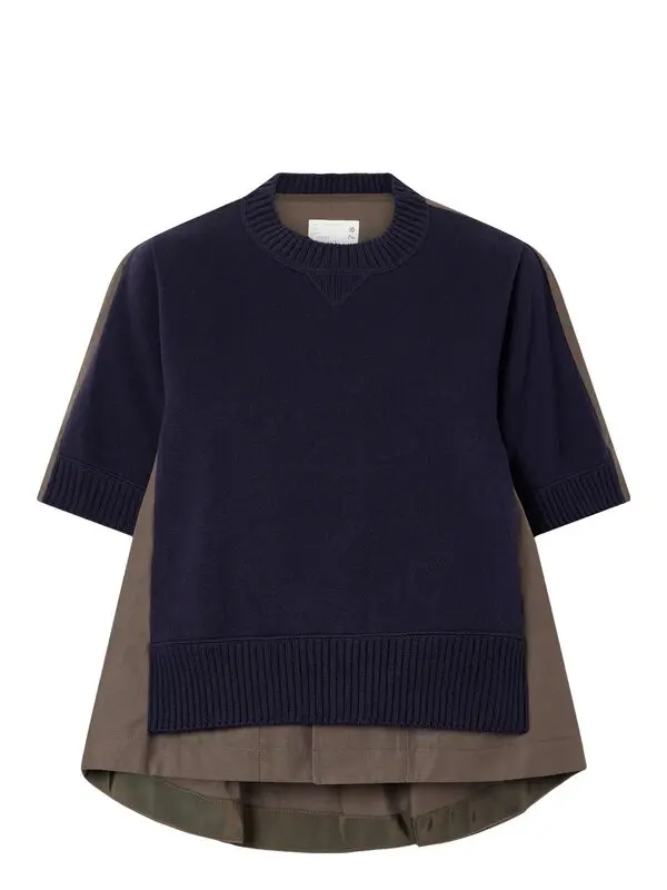 Sacai Layered Cotton And Cashmere-blend T-shirt With Shell Trim - Multi