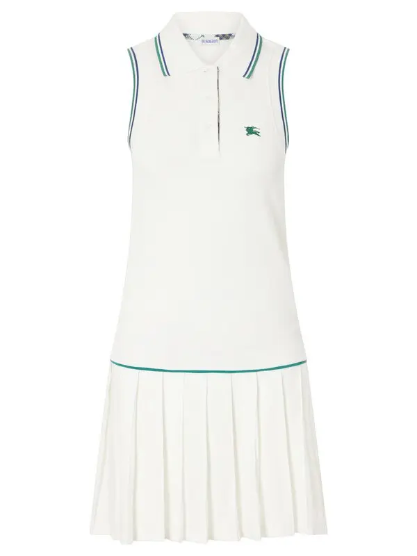 Burberry Logo-embroidered Pleated Cotton Polo Dress - White