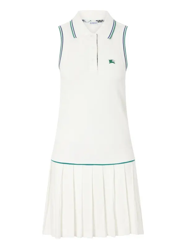 Burberry Sleeveless Polo Dress With Pleated Skirt And Embroidered Logo - White