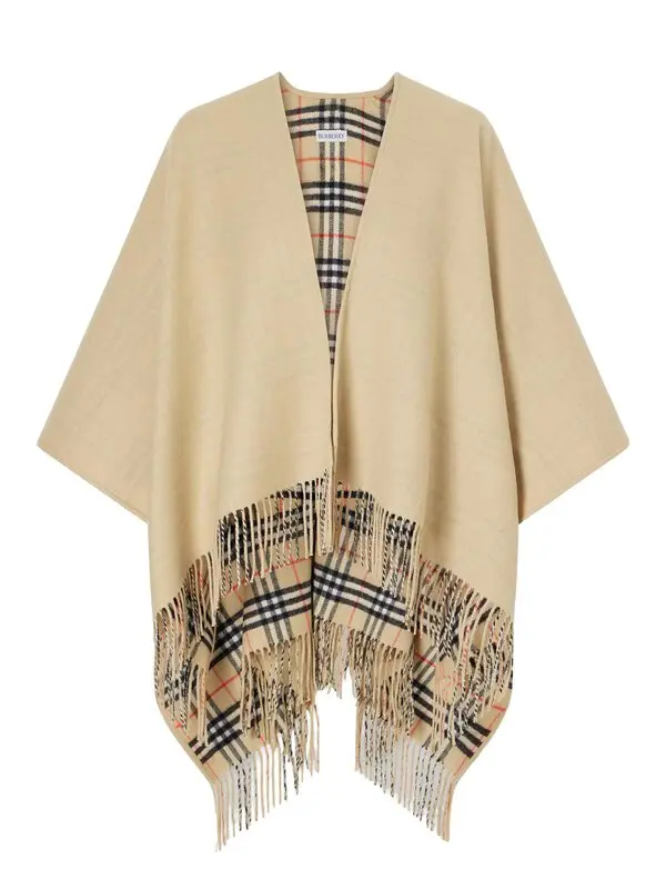 Burberry Fringed Wool Cape - Sand