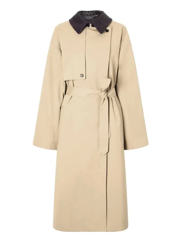 Bottega Veneta Belted Leather-trimmed Cotton Trench Coat - Beige