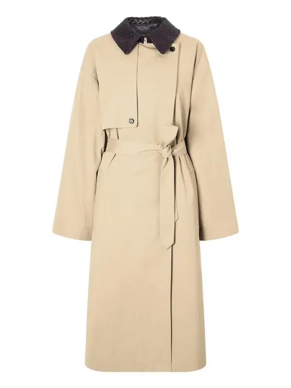 Bottega Veneta Belted Cotton Trench Coat With Intrecciato Leather Trim - Neutrals