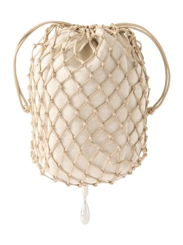 Savette Macrame Bead-embellished Canvas-trimmed Leather Clutch - Beige