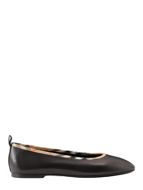 Burberry Leather Ballet Flats With Checked Trim - Black