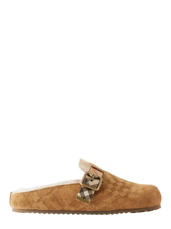 Burberry Shearling-trimmed Embossed Suede Clogs - Brown