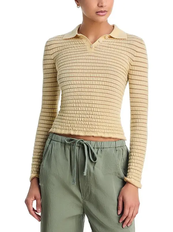 Guest In Residence Smocked Cashmere Polo Shirt - Butter/camel