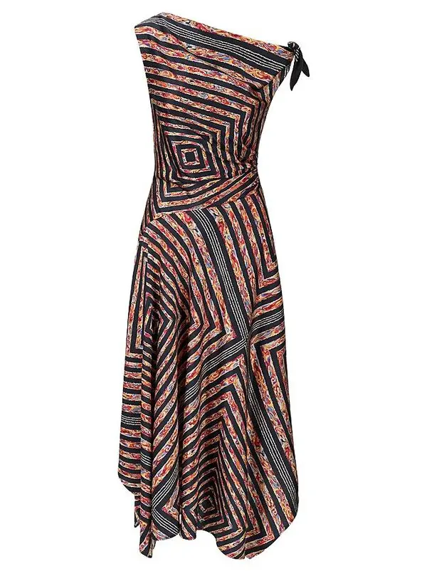 Staud Silk Blend Asymmetrical Neck Printed Midi Dress - Studio