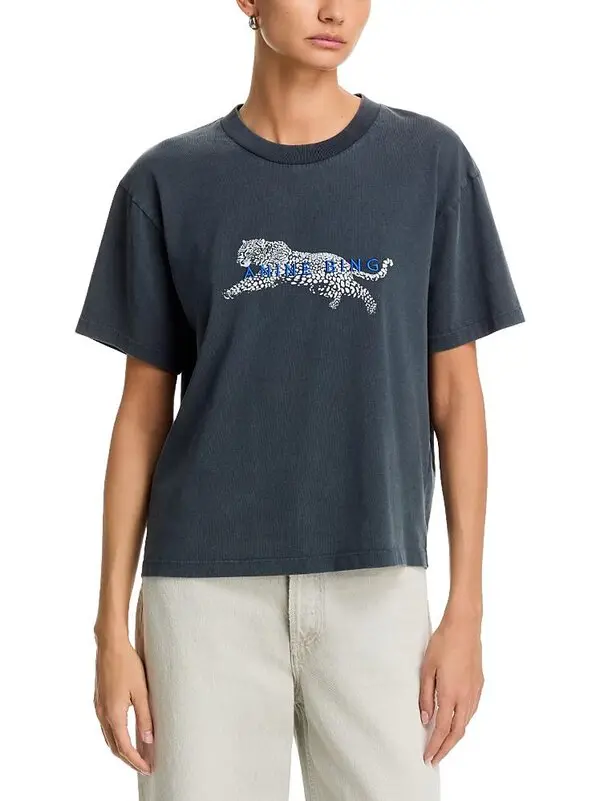 ANINE BING Cade Leopard Graphic Tee - Black