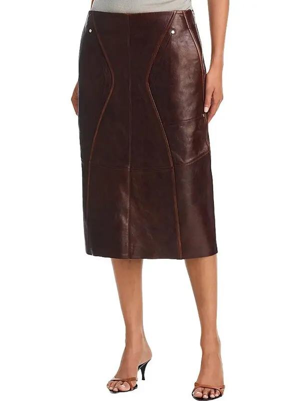 Helmut Lang Leather Paneled Midi Skirt - Saddle