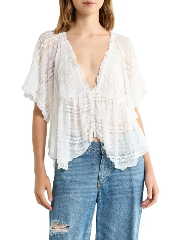 Free People In Your Dreams" Lace Top - Clean Ivory