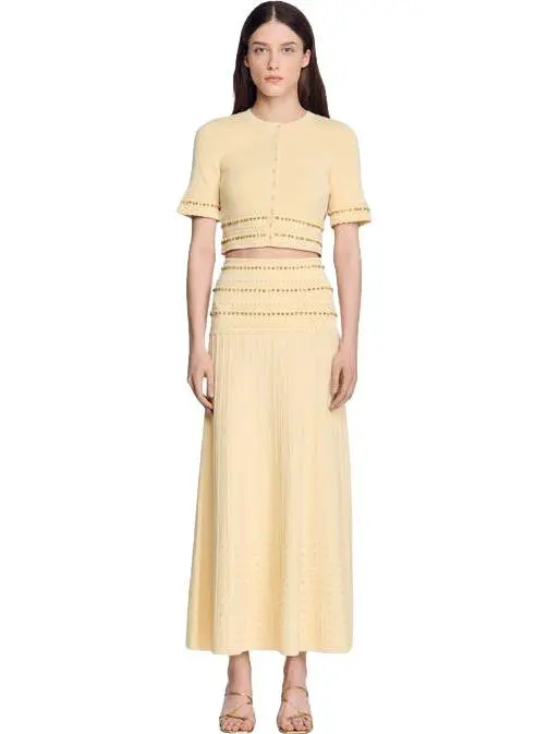 Sandro Long Knit Skirt With Tassels - Yellow