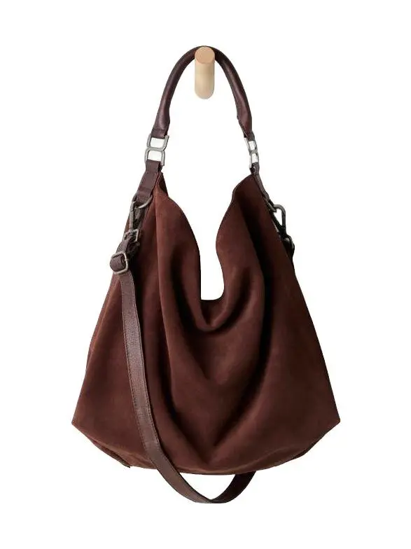 Free People Suzie Suede Slouch Tote - Espresso