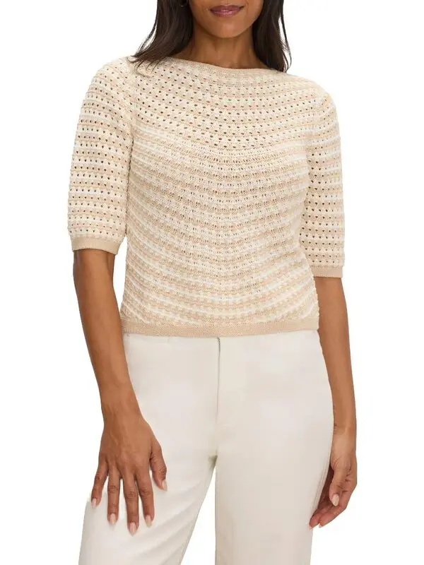 NIC+ZOE Stripe Pointelle Knit Sweater - Neutral Multi