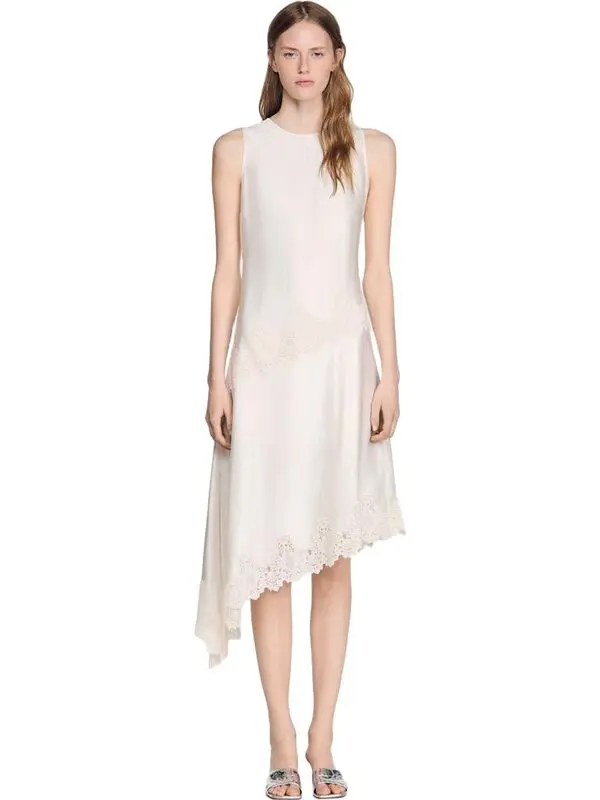 Sandro Asymmetric Satin-effect Dress - Ecru