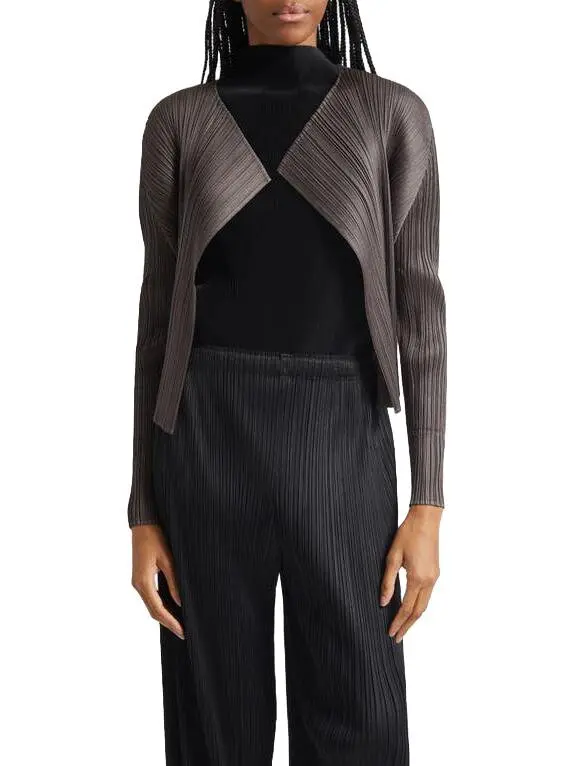 Issey Miyake Pleated Open Front Cardigan - Charcoal