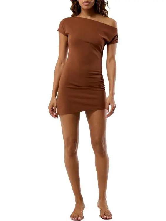 PACSUN Valarie Off-the-shoulder Mini Dress - Brown