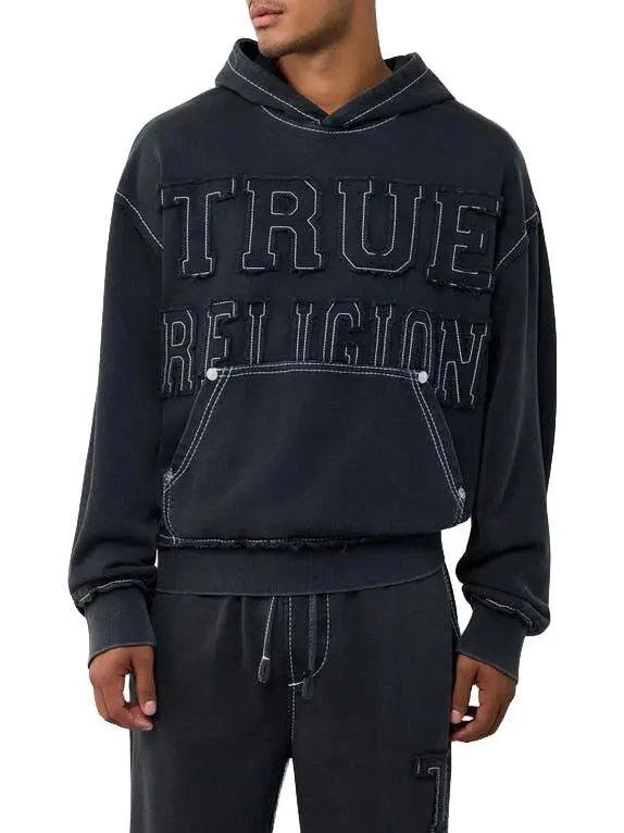 True Religion Big T Appliqué Boxy Hoodie - Jet Black