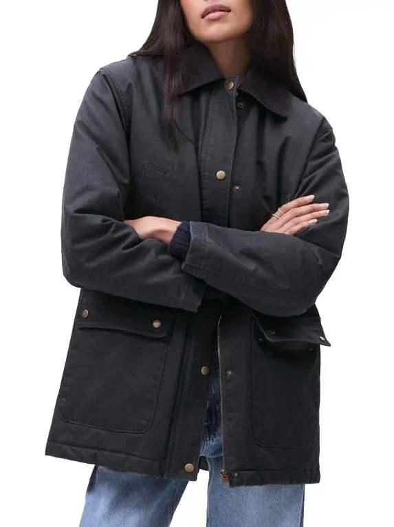 Mango Waxed Effect Cotton Blend Jacket - Navy