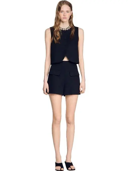 Sandro High-waisted Wool Shorts - Black