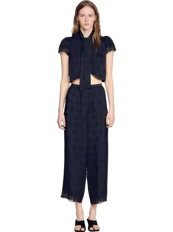 Sandro Fluid Paisley Jacquard Trousers - Black