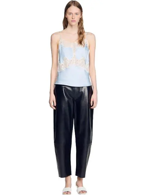 Sandro Lingerie-style Top With Lace - Blue/ecru