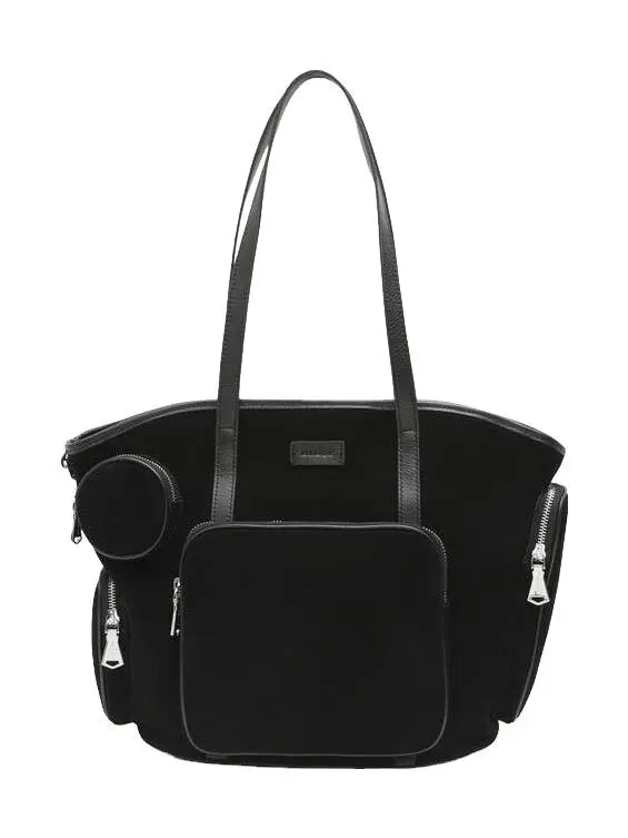 AIMEE The Skipper Cargo Leather Tote - Black Suede